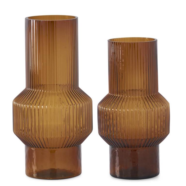 Amber Glass Vertical Ribbed Vases ( Multiple Sizes ) – Anna's Garden ...